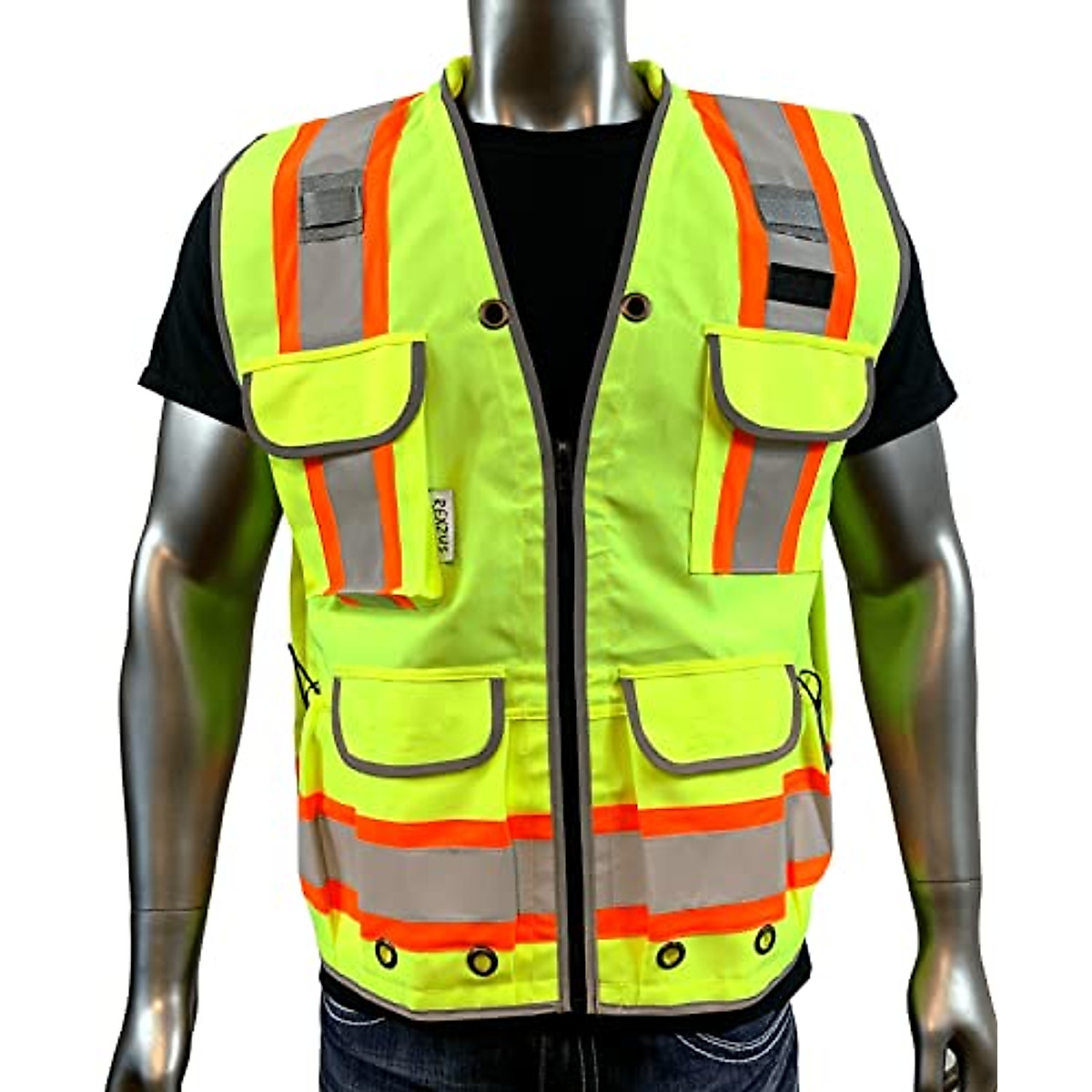 REXZUS A Reflective Safety Vest For mens Class 2 Heavy Woven Two Tone Engineer Hi Viz Safety Vest 3M Tape (Yellow, Medium)