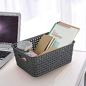 Lesbin 6-Pack Plastic Storage Baskets, Weave Storage Baskets, Gray
