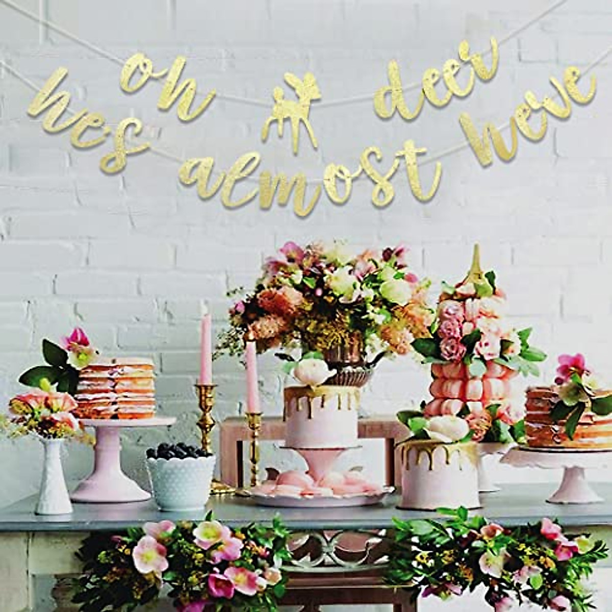 Oh Deer He's Almost Here Banner- Boy Woodland Baby Shower Decorations, Oh Deer Baby Shower Banner, Woodland Creature Baby Shower Party, Woodland Baby Boy Shower Party Decoration