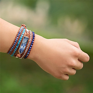 YGLINE Created Beads Genuine Leather 5 Wrap Bracelet Handmade Summer Jewelry