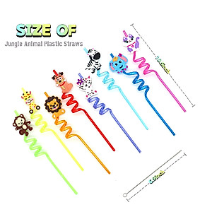 24 Reusable Jungle Animal Plastic Straws for Lion Fox Zebra Giraffe Safari Birthday Party Supplies Favors,Woodland Animal Birthady Party Decorations Straws with 4 Cleaning Brushes