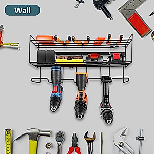 Soldow Power Tool Organizer Drill Storage Rack, Heavy Duty Floating Tool Shelf Wall Mounted, Cordless Drill Holder Hanging Steel Rack for Tools Storage Garage, Pegboard, Plank, Cement Wall