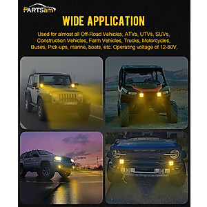 Partsam 3 Inch Yellow Pods Fog Light, 30W Waterproof Cubes Offroad Cree LED Pods Spot Flood Ditch Lights, Square Off Road Lights for Pickup Truck SUV ATV UTV Boat Forklift 4x4 Motorcycle, Pack of 2