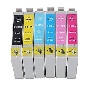 Ink Cartridge BK C M Y LC LM 6 Colors Printing Accessory Part Clear Printing Large Capacity Broad Utility for Photo Paper Document (T0811N/T0812N/T0813N/T0814N/T0815N/T0816N)