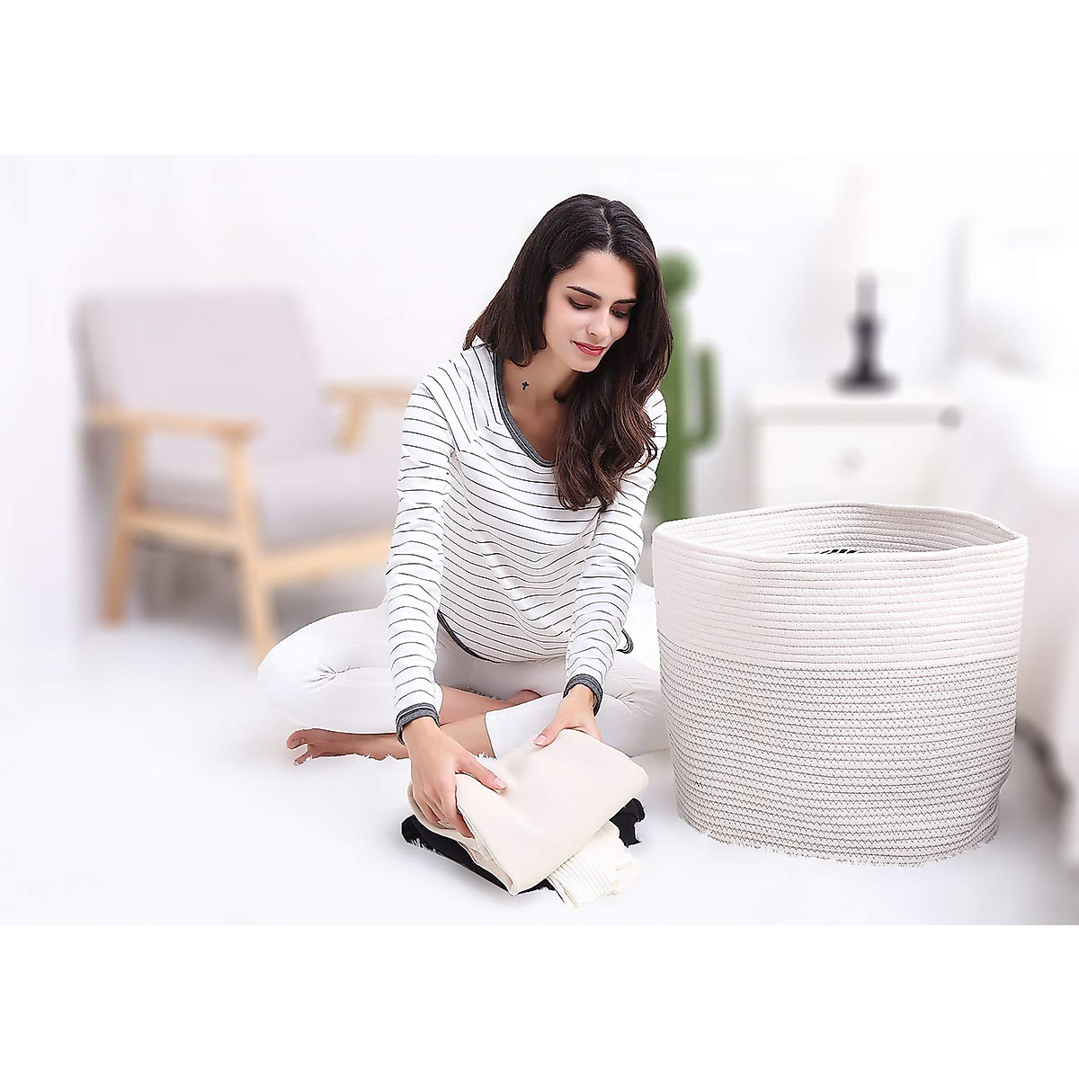 Large Cotton Rope Baskets 18'' x 16'', Woven Blanket Storage Baskets with Handles, Baby Kids Toy Bins Storage,Decorative Laundry Baskets in Nursery Living Room