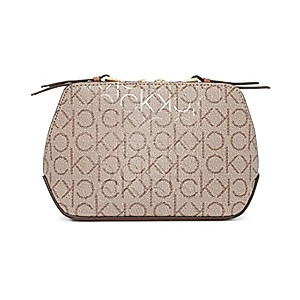 Calvin Klein Lucy Triple Compartment Crossbody, Almond/Taupe/Caramel Embossed