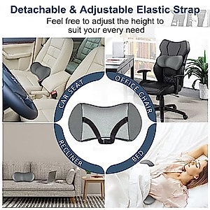 Dikuer Lumbar Support Pillow for Office Chair and Car Seat with Adjustable Strap, Anti-Slip Back Support Pillow for Lower Back Pain Relief, Ergonomic Memory Foam with Washable Cover for Bed, Travel