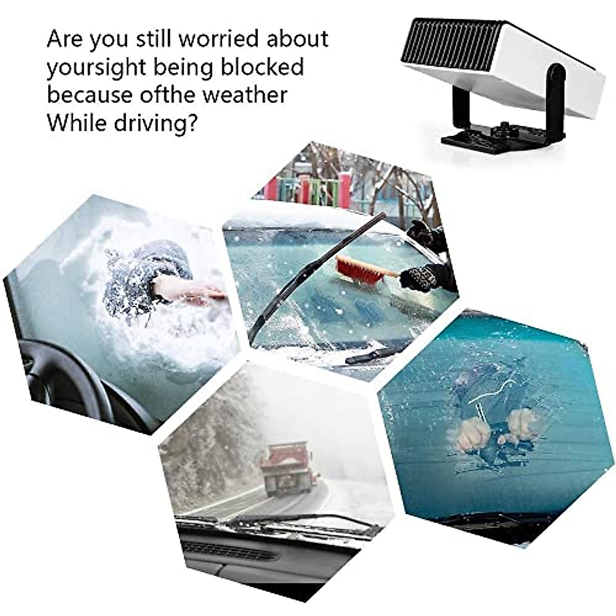 Car Defogger Heater, 12V Portable Windshield Defrosting Fast Heating Defrost Defogger,Fast Heating Portable Car Heaters Automobile Windscreen Fan in Cigarette Lighter