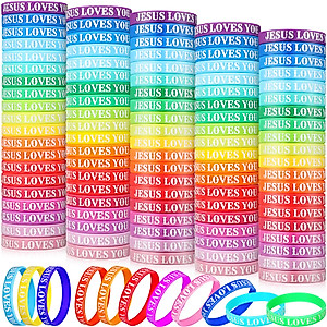 Lewtemi 100 Pcs Jesus Loves You Silicone Bracelet Colorful Rubber Wristbands Christian Bracelet Bulk Motivational Rubber Wristbands Inspirational Bracelet for Men Women Party Favors(Bright Color)