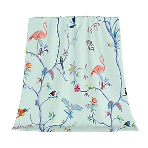 Super Soft Flannel Blanket with Flower-and-Bird Pattern on Branches 50 X 40 Inch Comfortable and Light Blanket is Suitable for Sofa Decoration Travel.
