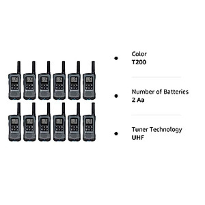 Motorola Talkabout T200 Two-Way Radio, 20 Mile,12 Pack, Grey