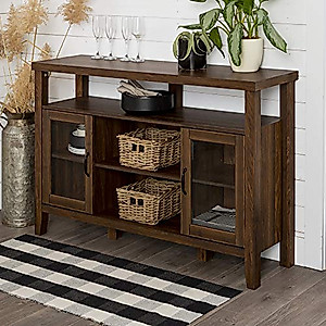 Walker Edison Tall Wood Universal TV Stand with Open Storage For TV's up to 58" Flat Screen Living Room Storage Entertainment Center, 52 Inch, Dark Walnut