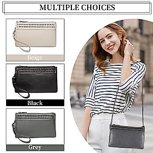 VASCHY Wristlet Clutch Purses, Large Studs Soft Vegan Leather Crossbody Evening Clutch Wallet for Women Gray