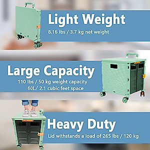 Foldable Utility Cart Portable Rolling Crate Handcart Shopping Trolley Collapsible 4 Rotate Wheels with Durable Heavy Duty Plastic Telescoping Handle for Travel Shopping Moving Storage Office Use