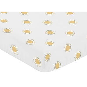 Sweet Jojo Designs White and Yellow Boho Sun Boy or Girl Fitted Crib Sheet Baby or Toddler Bed Nursery - Mustard Bohemian Celestial Sky Desert Sunshine Outdoors Nature Gender Neutral