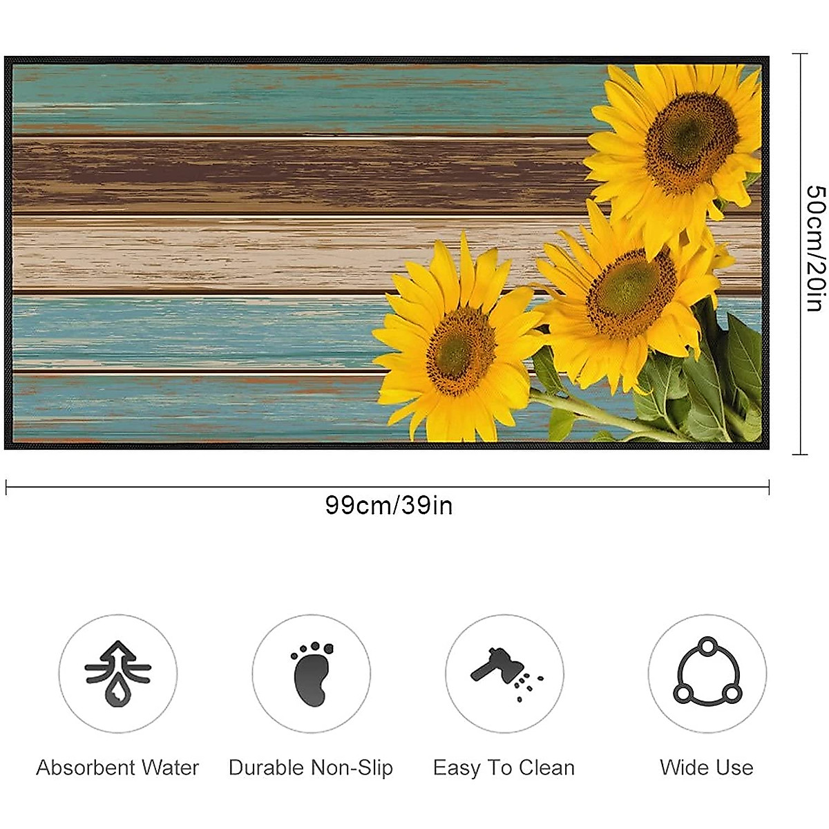 Sunflower Kitchen Rugs Non-Slip Fall Kitchen Mat Bathroom Rug Runner Carpet Farmhouse Sunflower Decor fot Home Hallway Sink Stove Laundry 39x20 Inch
