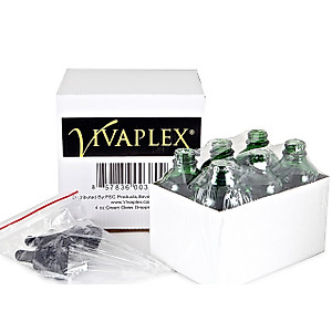 Vivaplex, 6, Green, 4 oz Glass Bottles, with Glass Eye Droppers