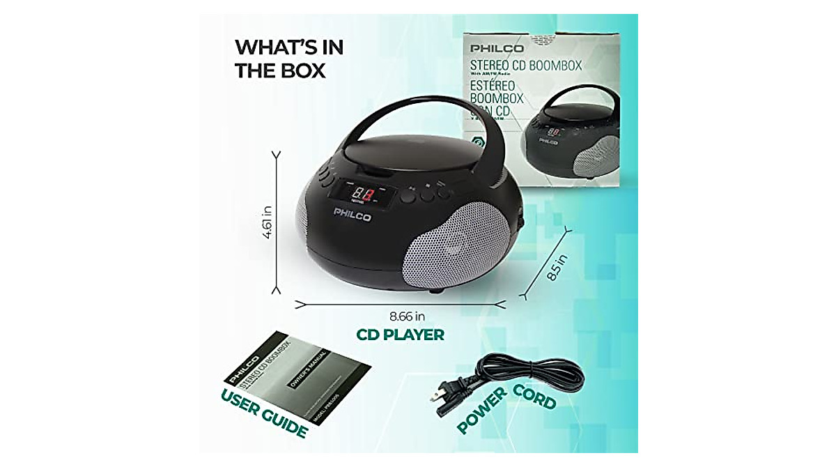 Philco Portable CD Player Boombox with Radio & Aux Input