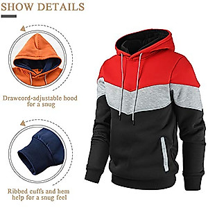Gesean Men's Hoodie Long Sleeve Soft Loose Fit Outdoor Red Large