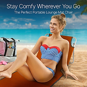 Portable Beach Mat Lounge Folding Chair – Folds Flat for Travel Adjustable Reclining Back – Outdoor Lightweight for Kids and Adults (Orange)