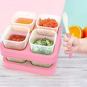 Matyz 12-Pack Plastic Food Storage Containers With Lids Airtight Freezer Safe (Pink, 4 OZ Each) - Baby Food Freezer Trays With Lids Baby Cubes Food Storage - Stackable Baby Food Storage Containers