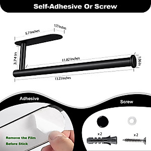 Paper Towel Holder for Kitchen, Stainless Steel Self Adhesive Under Cabinet Paper Towel Holder, Wall Mount Towel Bar/Rack for Kitchen, Bathroom & RV - Adhesive or Screw, Black