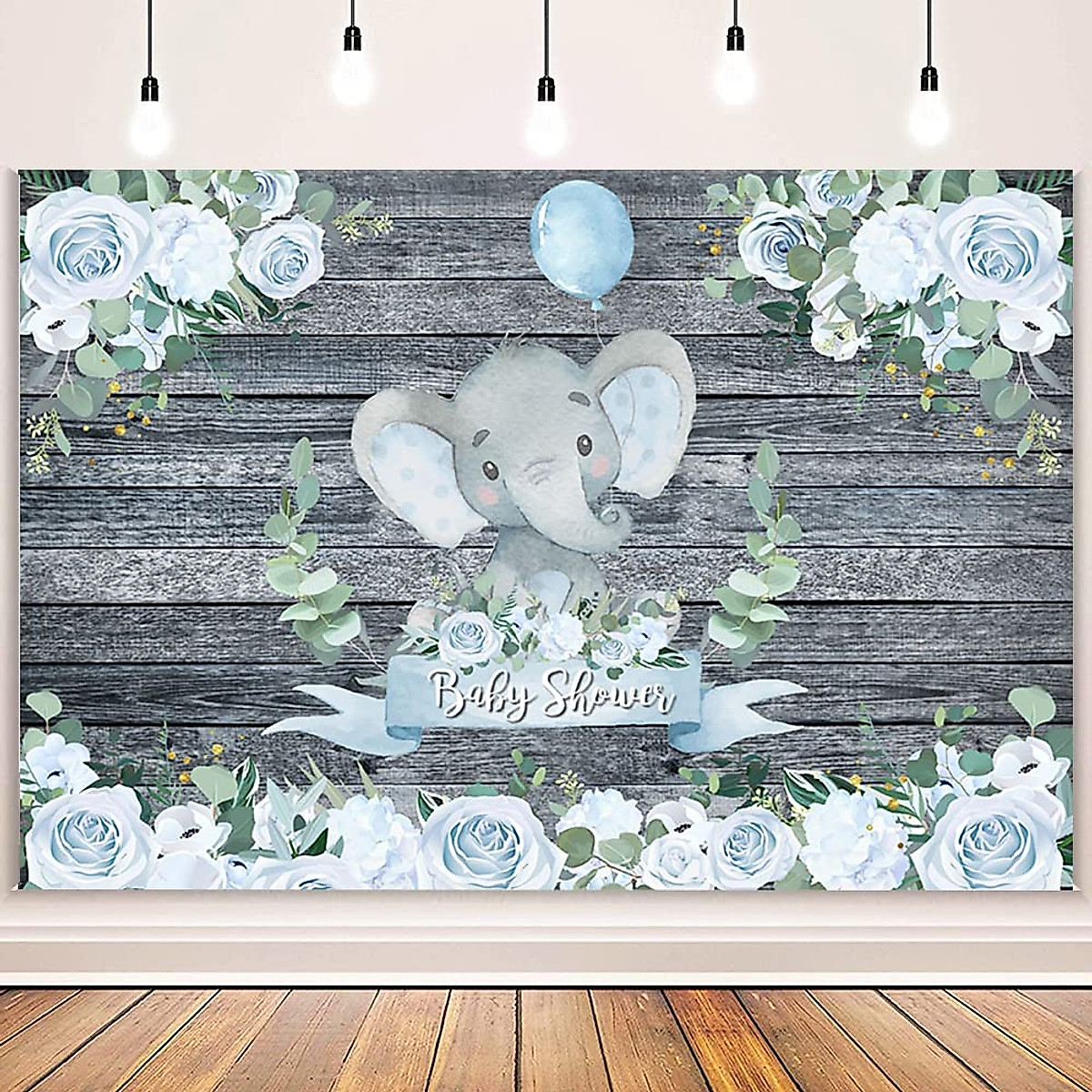AIBIIN 7x5ft Baby Elephant Baby Shower Backdrop for Boy Rustic Wood Blue Floral Elephant Baby Shower Background Elephant Newborn It's a Boy Baby Shower Party Decorations Supplies Backdrop Banner