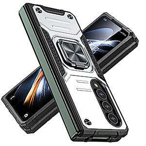 RLUYIDIKS for Samsung Galaxy Z Fold 4 Case,360°Rotate Ring Stand Magnetic Cover Case,Military Grade Protection Shockproof Phone Case,7.6inch for Samsung Galaxy Z Fold 4 5G,Silver RUS01-12