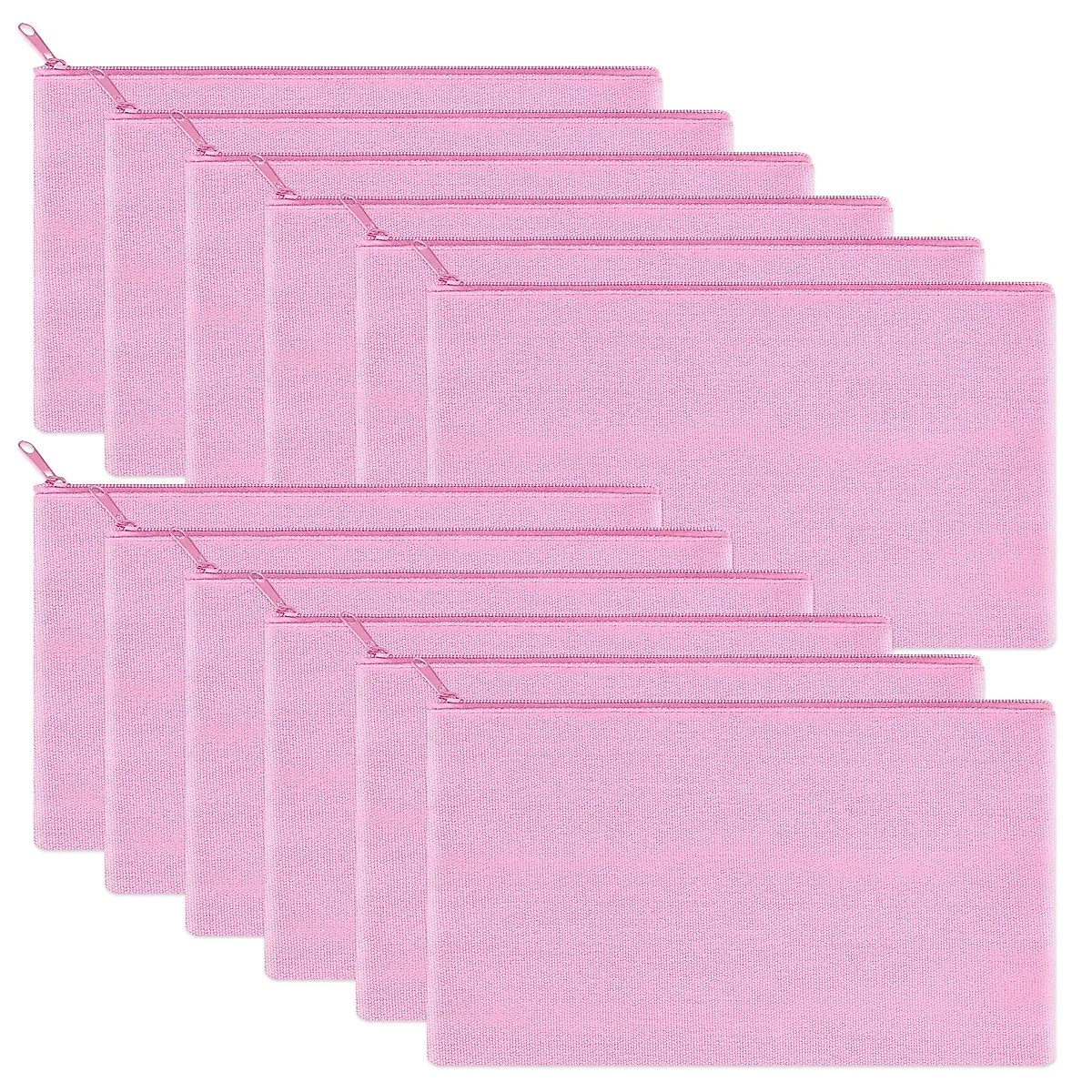 Sinzip 12 Pieces Cotton Canvas Makeup Bag, Multipurpose Cosmetic Bag with Zipper Travel Toiletry Pouch, Blank DIY Craft Bag (Pink, S)