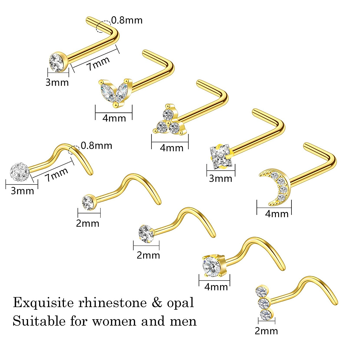 ONESING 18 PCS 20G Gold Nose Rings for Women Surgical Stainless Steel Nose Piercings Jewelry Nose Rings Hoops L Shape Nose Studs Nose Jewelry Screw Helix Earrings for Women Me