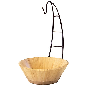Totally Bamboo Fruit Basket Bowl with Banana Holder Hanging Hook, Bamboo Wood Fruit Bowl for Kitchen Counter