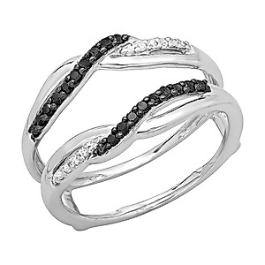 Dazzlingrock Collection 0.25 Carat (ctw) Round Black & White Diamond Twisted Swirl Double Guard Wedding Band for Women in 14K White Gold, Size 6.5