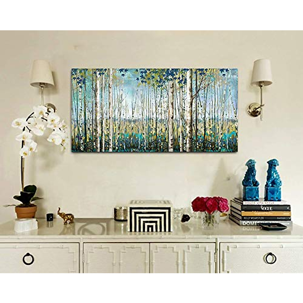 Pogusmavi Green View White Birch Forest Canvas Painting Wall Art Decor Nature Plant Picture Wildlife Trees Landscape Artwork Home Living Room Bedroom Office Wall Decoration Wall Art