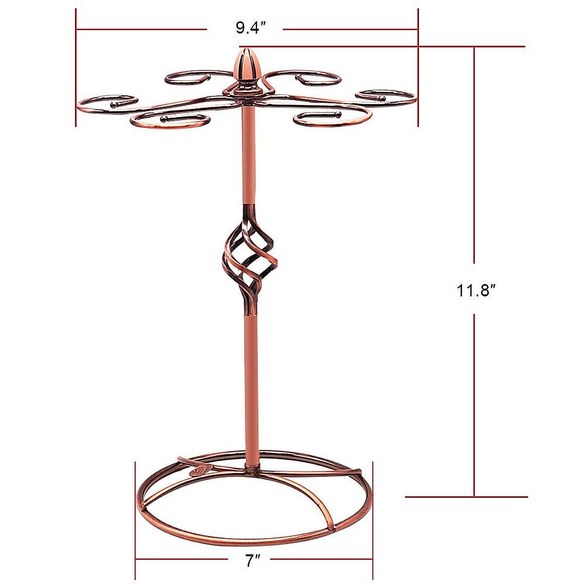 Sunnyac Scrollwork Bronze Wine Glass Rack, Elegant Freestanding Stemware Holder Stand with 6 Hooks, For Home and Bar Storage and Artistic Tabletop Display, Spiral-style（Bronze 1）