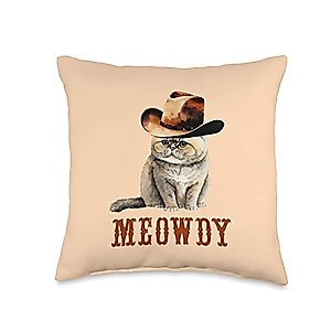 Meowdy Funny Cat Lover Cowboy Texas Southern Meowdy Howdy Funny Cat Lover Cowboy Southern Texas Western Throw Pillow, 16x16, Multicolor