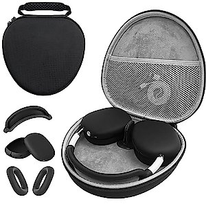Hard Case for AirPods Max Headphone Supports Sleep Mode, Travel Carrying Case with AirPods Max Silicone Earpad Cover/Ear Cups Cover/Headband Cover, AirPods Max Protective Portable Storage Bag (Black)