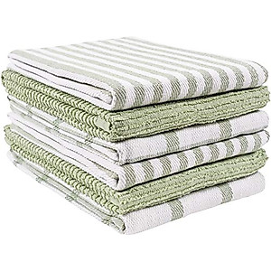 KAF Home Premium Kitchen Towels (18" x 28"), Large 100% Cotton, Flat & Terry Absorbent Dish Towel Set (Sage, 6 Pack)