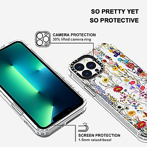 MOSNOVO Case for iPhone 13 Pro Max, [Buffertech 6.6ft Military-Grade Drop Protection] [Anti Peel Off Tech] Clear TPU Bumper Phone Case Cover Design - Wildflower Meadow