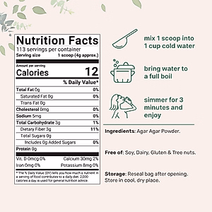 Micro Ingredients Agar Agar Powder, 1lb (16oz) | Planted-Based Source from Red Algae | Unflavored Thickening Agent for Cooking & Baking | Vegan Substitute for Beef Gelatin | Non-GMO, Vegan Friendly