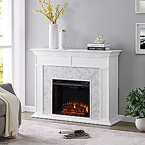 SEI Furniture Torlington Tiled Electric Fireplace, White, Gray Marble, 15" D x 50" W x 39" H