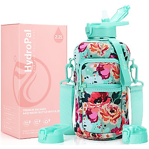 Gedux Half Gallon Water Bottle with Storage Sleeve, 74oz Large Water Bottle with 2 Lids(Straw Lid and Chug Lid), Big Sports Water Jug for Gym with Strap, BPA-Free Drink Container with Handle