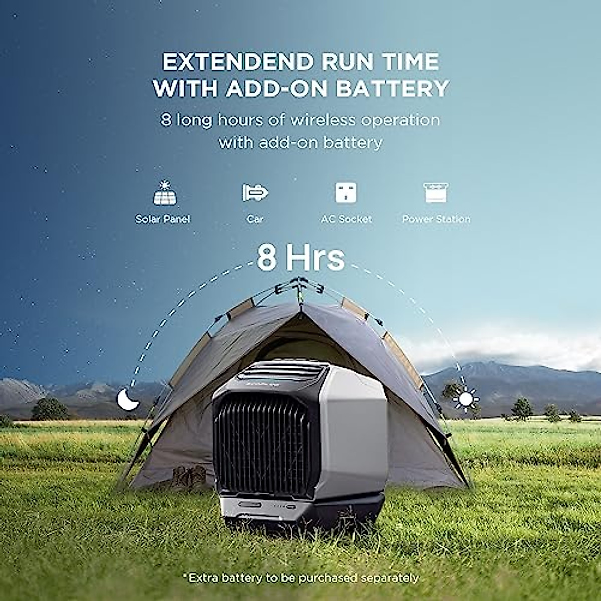 Portable Air Conditioner Heating & Cooling 5min To Drop 18℉ 44dB Low Noise for Camping Van Home NESLIN (Color : Wave2 Add-on Battery, Size : EU)