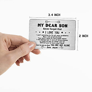 Son Motivation Wallet Insert Card Gifts from Mom, My Dear Son Engraved Metal Wallet Card Love Note Message Inspirational Birthday Graduation Gift