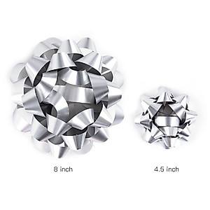 MAYPLUSS 8" Gift Bow, 1 Bows, Matte Silver, Perfect for Birthday, Holiday, Party Favors Decorations