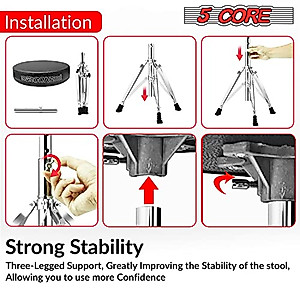 5 CORE Drum Throne Height Adjustable Guitar Stool Thick Padded Memory Foam DJ Chair Seat with Anti Slip Feet Multipurpose Musician Chair for Adults and Kids Drummer Cello Guitar Player DS CH BLK