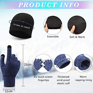 SATINIOR 6 PCS Winter Warm Beanie Hat Fleece Cap and Touchscreen Thermal Anti-Slip Gloves (Black, Gray, Navy Blue)