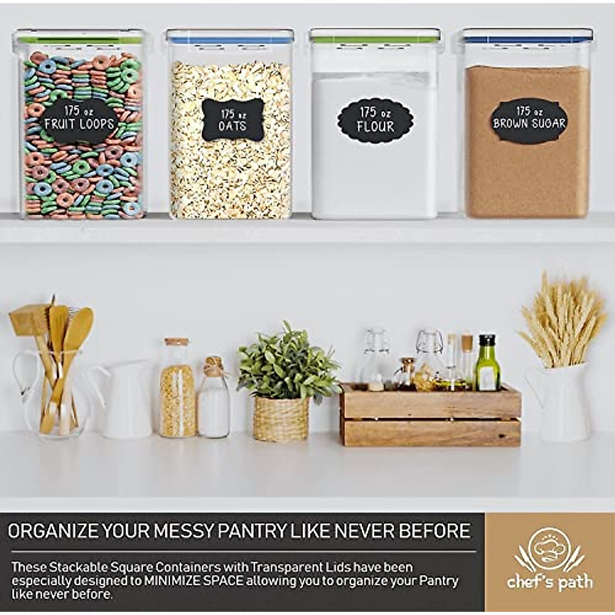 Chef's Path Extra Large Food Storage Containers with Lids Airtight (5.2L|175Oz|2 Pack) for Flour, Sugar, Rice & Baking Supply - Airtight Kitchen & Pantry Bulk Food Storage for Kitchen Organization