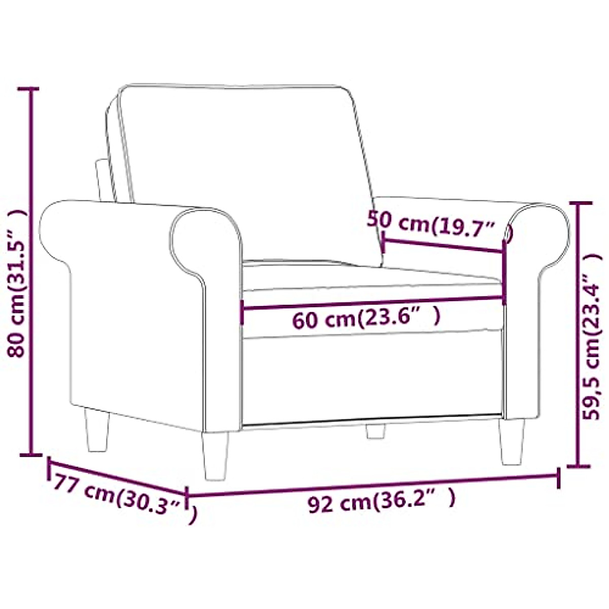 vidaXL Sofa Chair Home Indoor Living Room Single Relax Club Seating Upholstered Leisure Sofa Comfort Tub Armchair Furniture Dark Gray Fabric