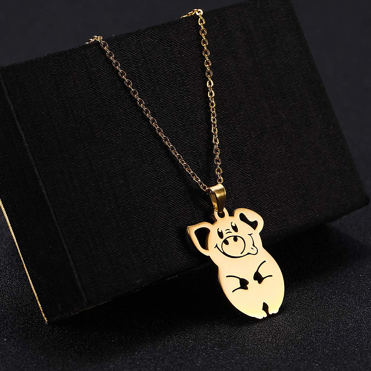 NOUMANDA Stainless Cute Small Pig Pendant Animal Elements Necklace Jewelry (gold)
