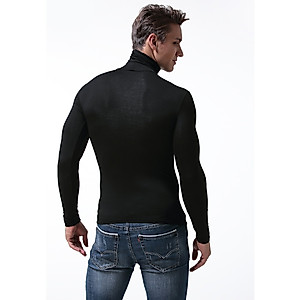 SALNIER Men Basic Turtleneck Slim Fit Long Sleeve Pullover Top Solid Thermal Knitted T-Shirt Sweaters Soft Lightweight Shirt (Black, M)